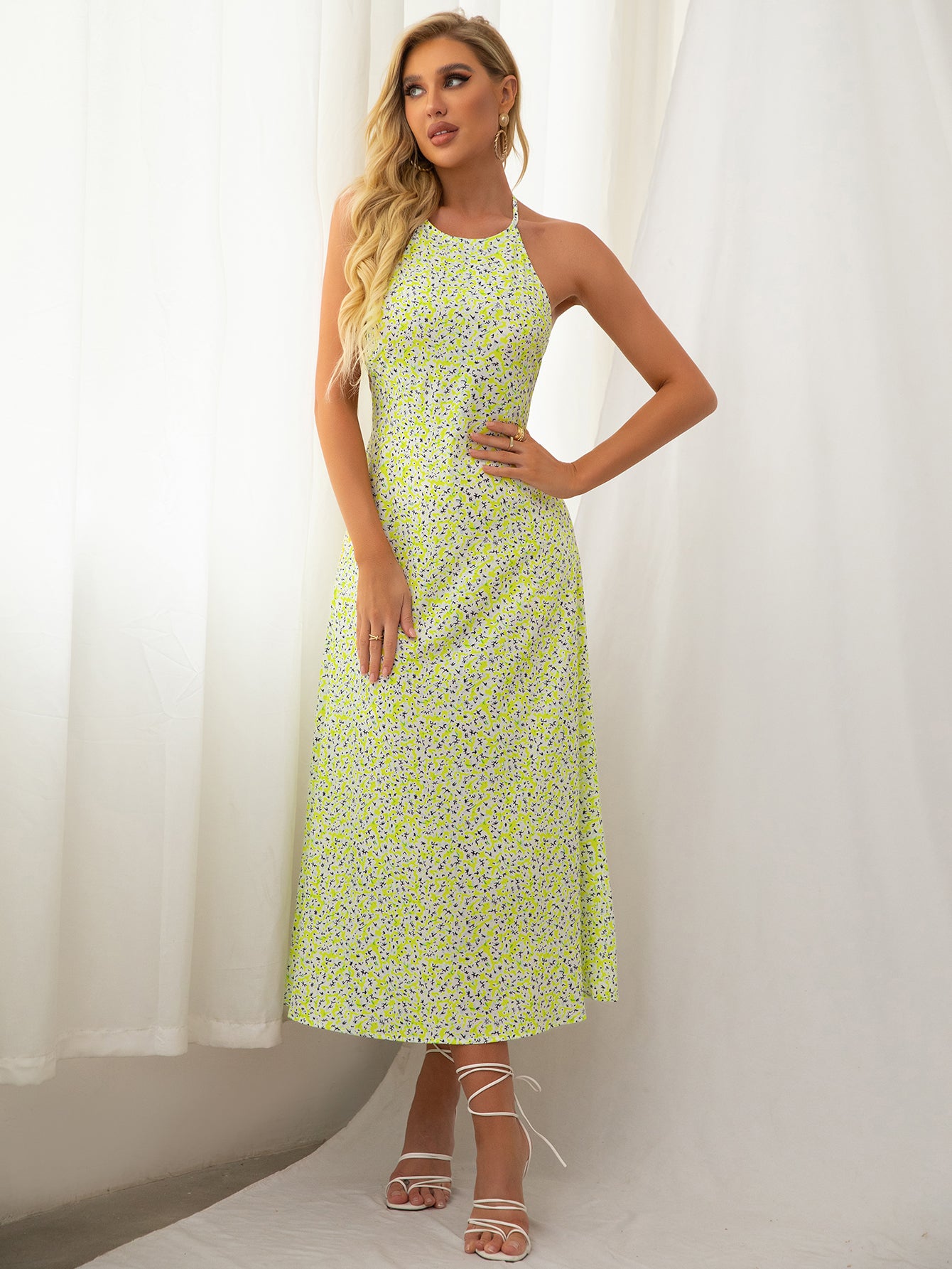 Halter Floral Backless Midi Dress – Parthea Fashion