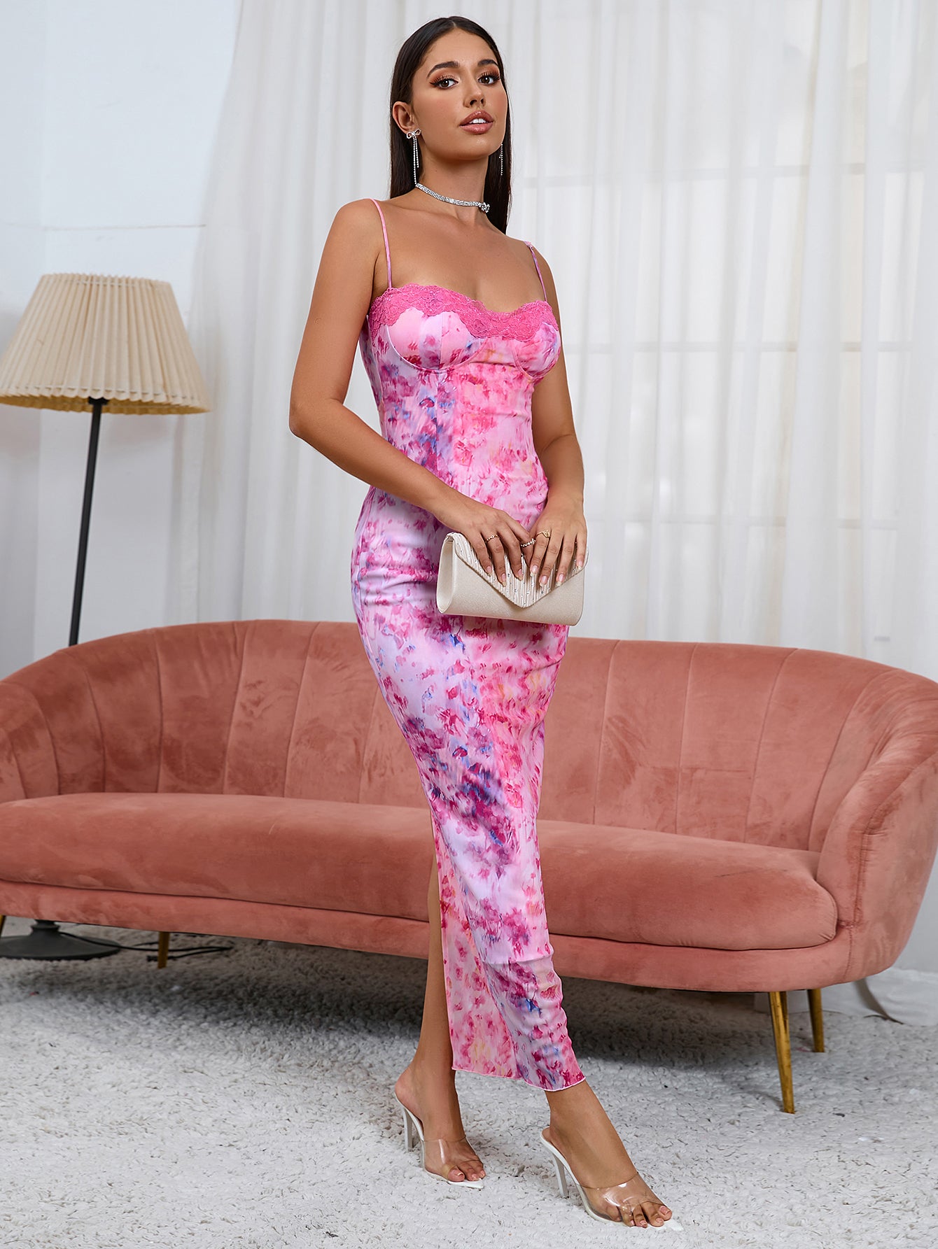 Lace Trim Floral Tie Back Bodycon Dress – Parthea Fashion