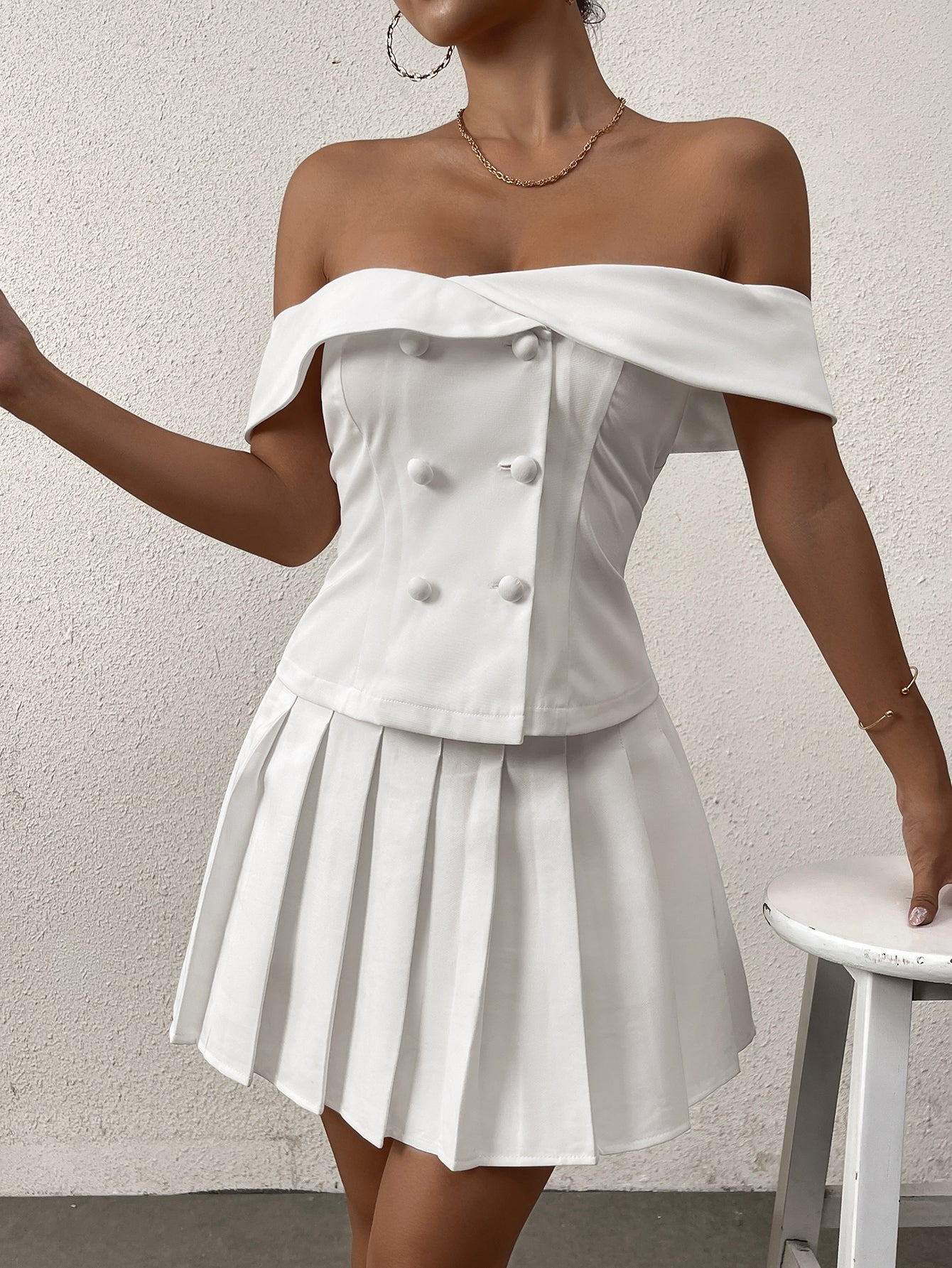 Off Shoulder Button Embellished Top – Parthea Fashion