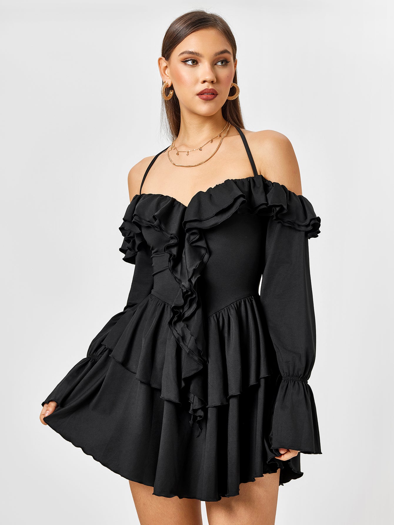 Off Shoulder Halter Ruffle Tiered Dress – Parthea Fashion